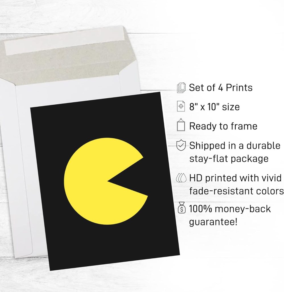 Pac Man Room Decor Posters 8×10 - Set of 4 - Retro Arcade